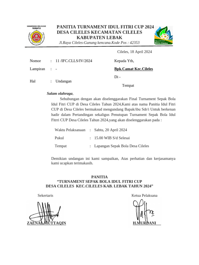 Undangan Final Idul Fitri Cup 2024 | PDF