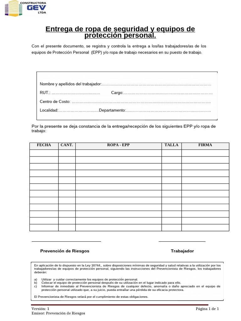 FORMATO Entrega Epp | PDF