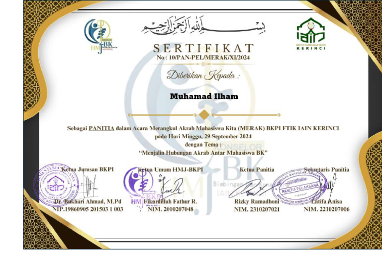 Sertifikat M.ilham | PDF