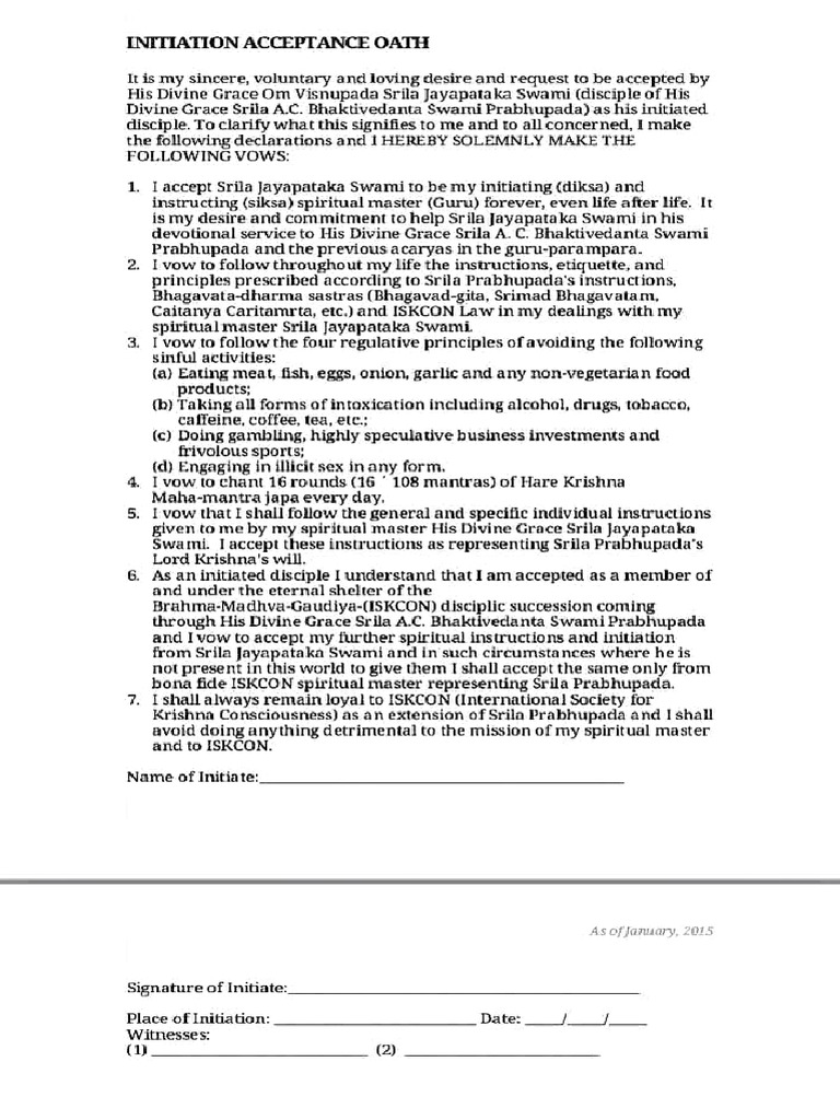 Initiation Acceptance Oath | PDF | Forms Of Vishnu | Krishna