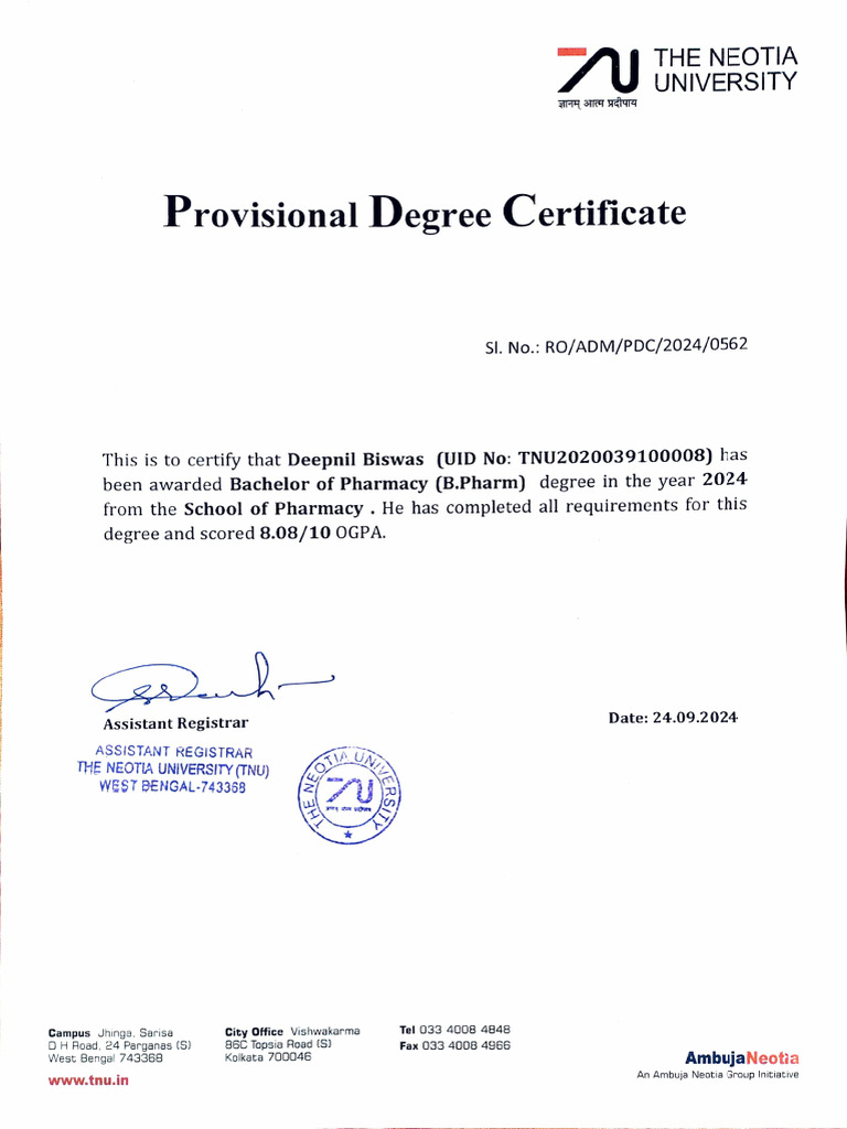 Provisional Degree Certificate | PDF