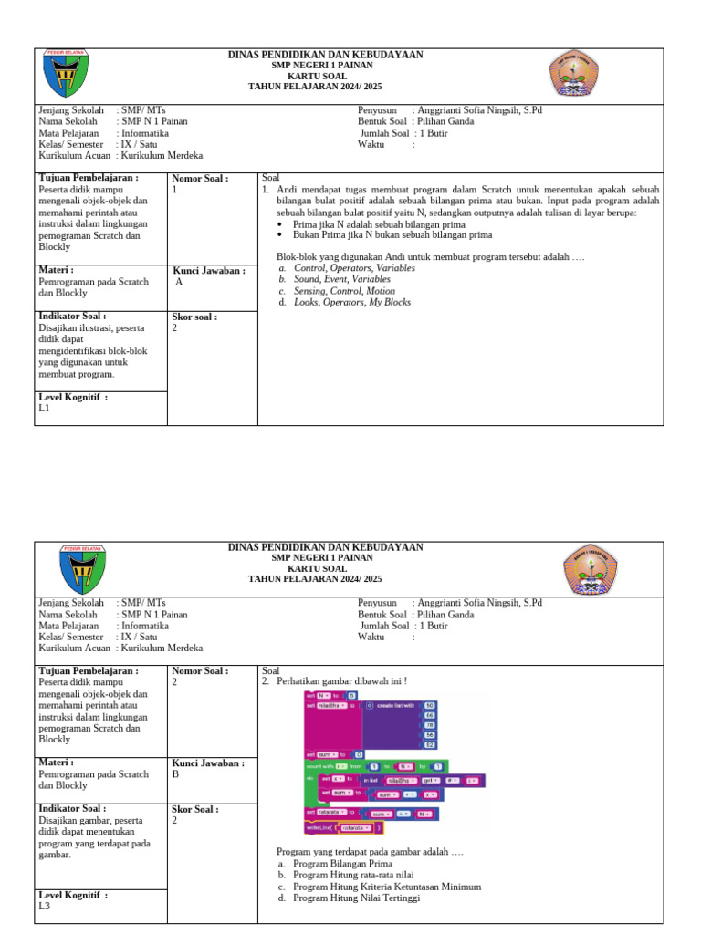 Soal Pemrograman Scratch dan Modularisasi | PDF | Metode & Bahan Ajar