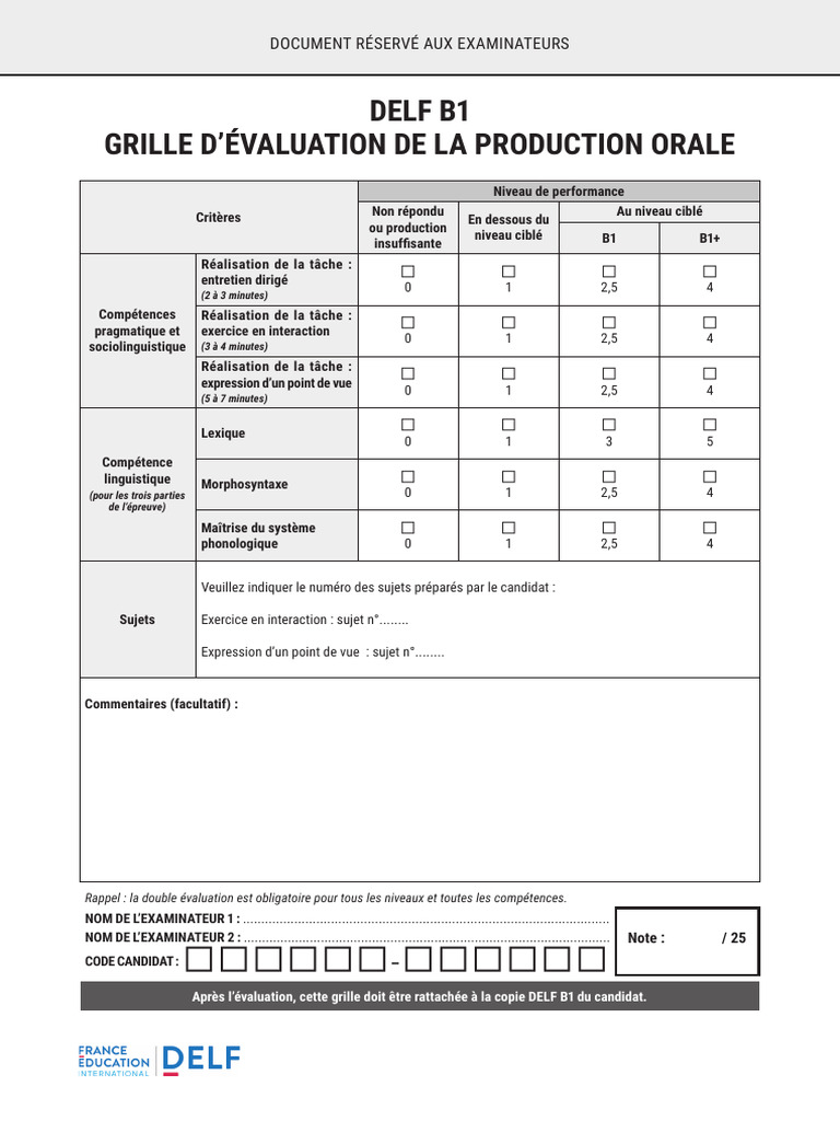 Grille D'évaluation de La Production Orale B1 | PDF | Linguistique ...