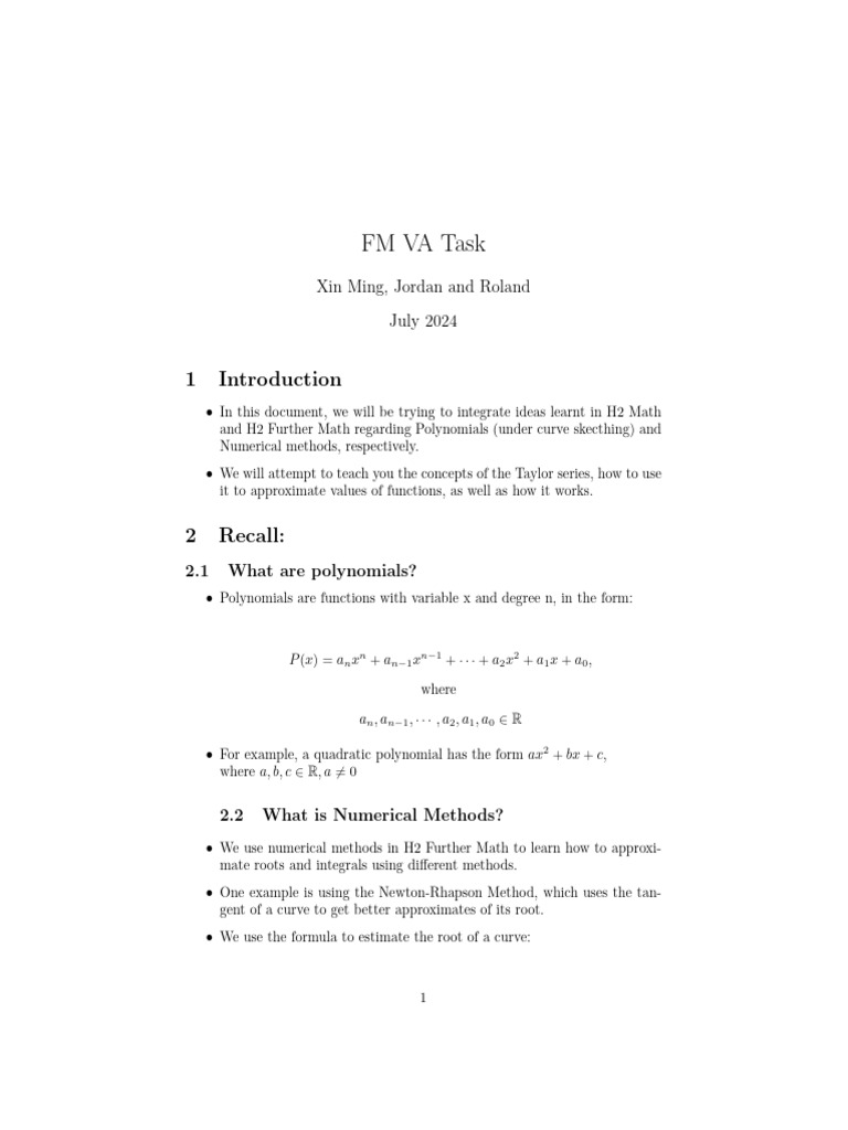 FM_VA_Tasks | PDF | Integral | Quadratic Equation