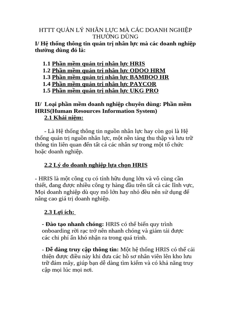 HTTT QUẢN LÝ NHÂN LỰC MÀ CÁC DOANH NGHIỆP THƯỜNG D | PDF