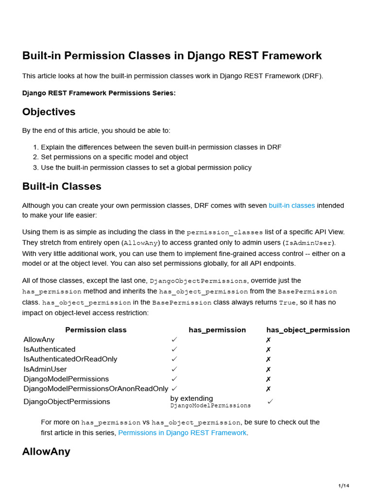 Built-In Permission Classes in Django REST Framework | PDF | Software Development | Software