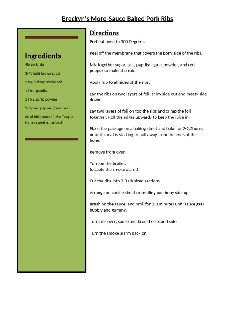 More-Sauce Baked Pork Ribs | PDF