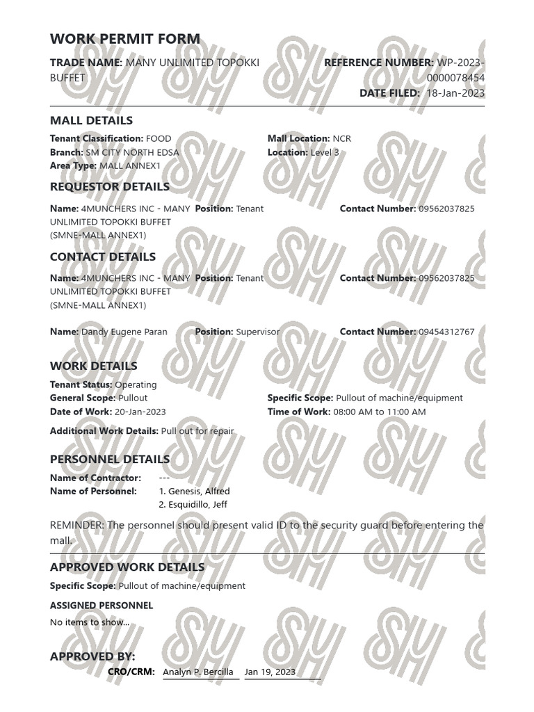 Work Permit WP-2023-0000078454 | PDF