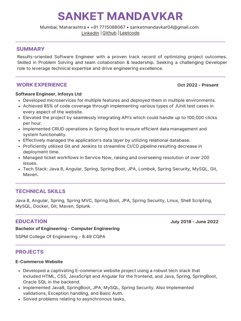 Sanket Resume Java | PDF | Business | Technology & Engineering