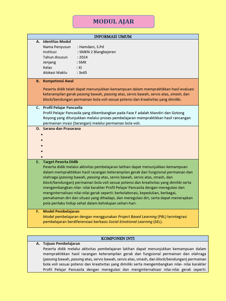 Modul Pembelajaran Bola Voli SMK XI | PDF