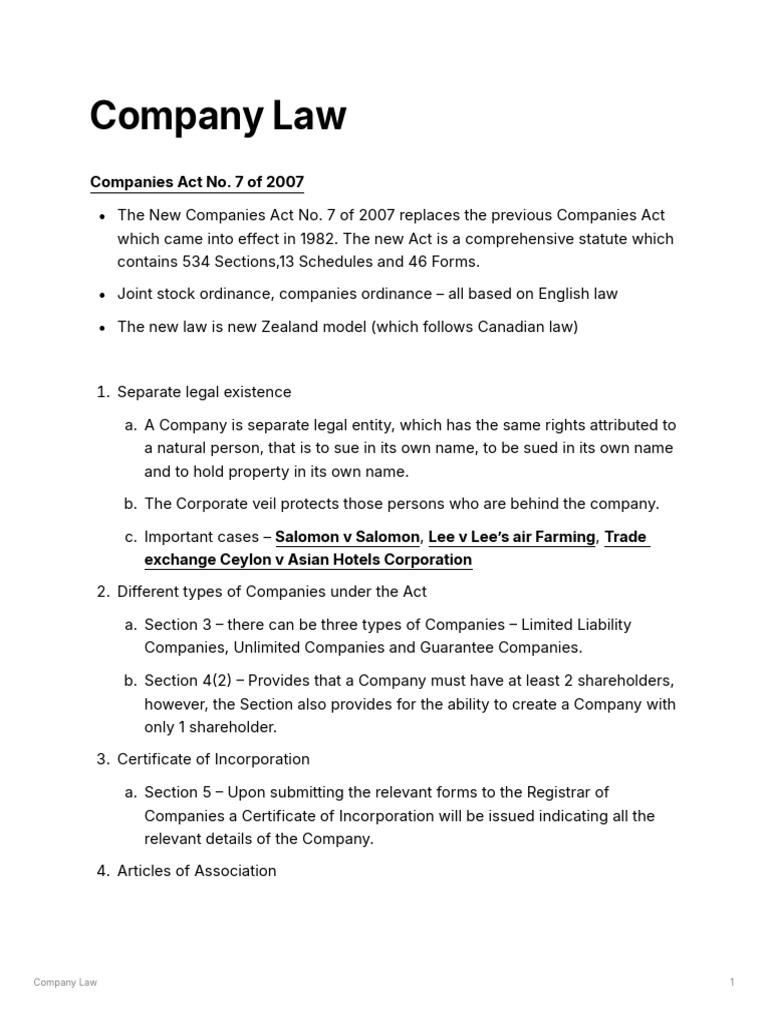 Company Law | PDF | Corporate Law | Articles Of Association