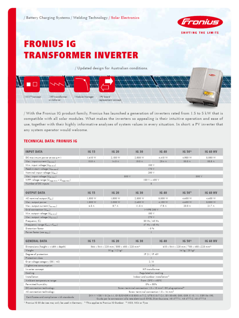 Fronius IG Inverter Technical Specifications | PDF | Power Inverter ...