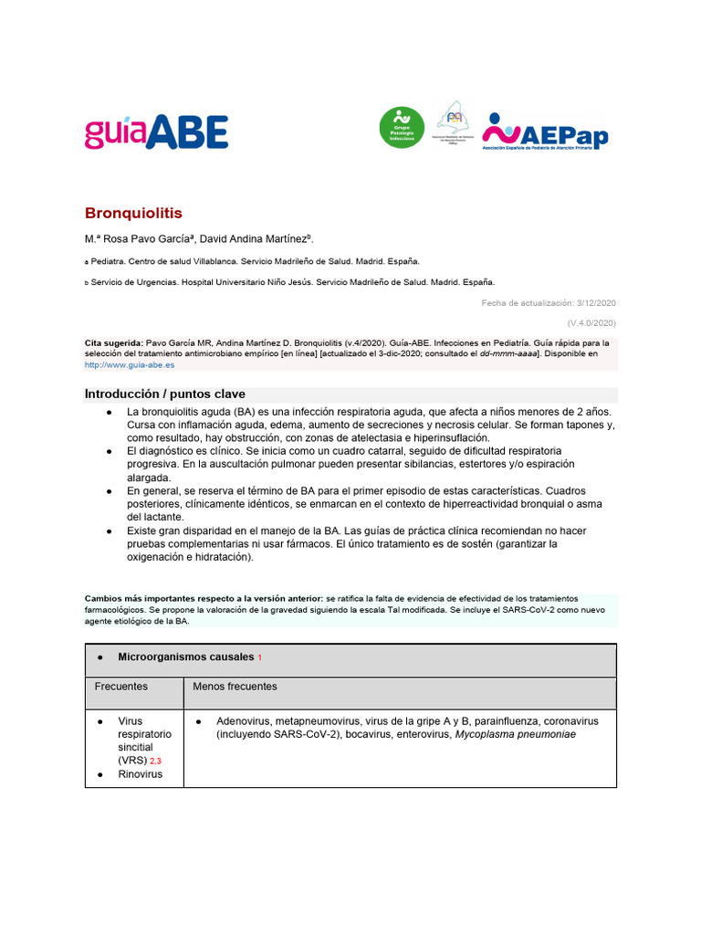 Bronquiolitis AEPAP 2020 | PDF | Ciencias de la Salud | Enfermedades ...