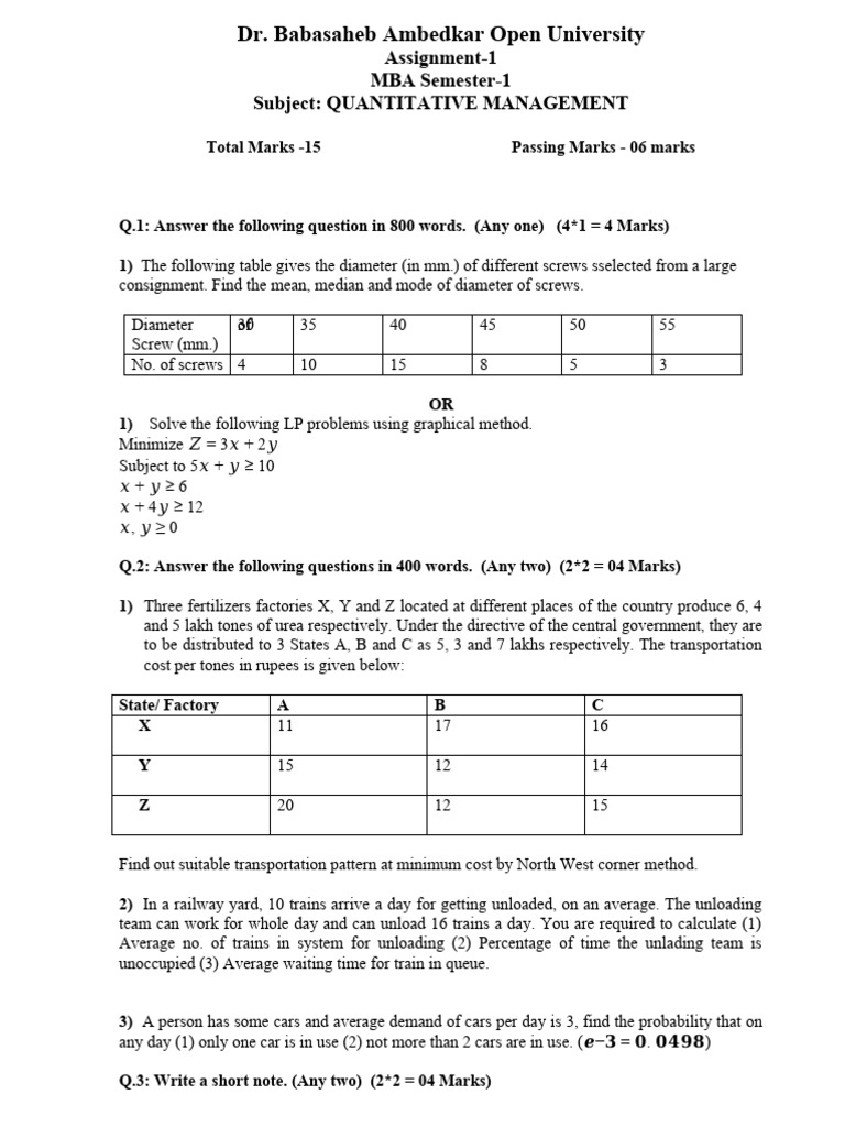 Quantitative Management Assignment-1 | PDF