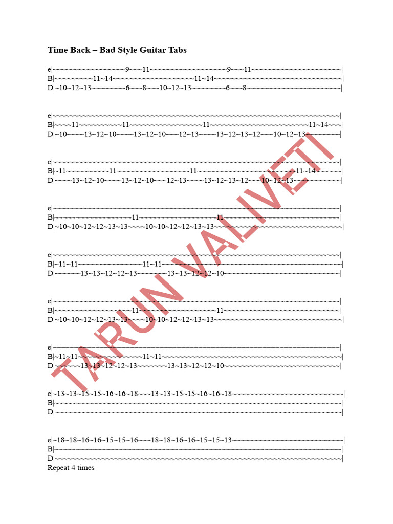 Time Back - Bad Style Guitar Tabs | PDF