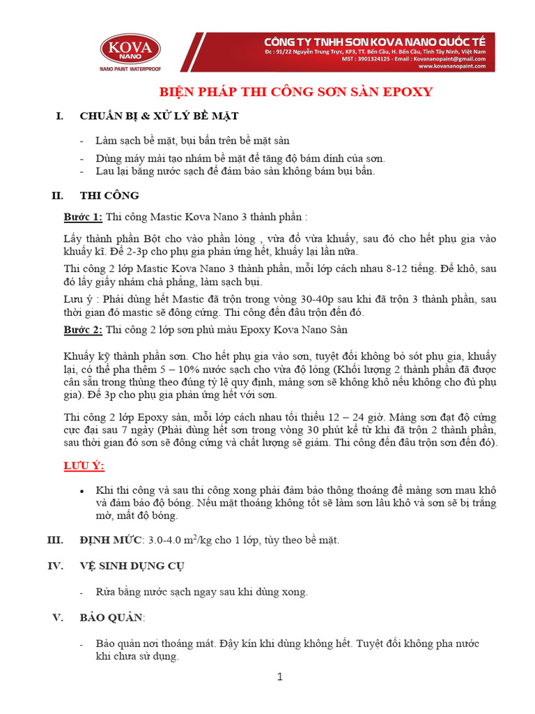 Biện Pháp Thi Công Sơn Sàn Epoxy | PDF