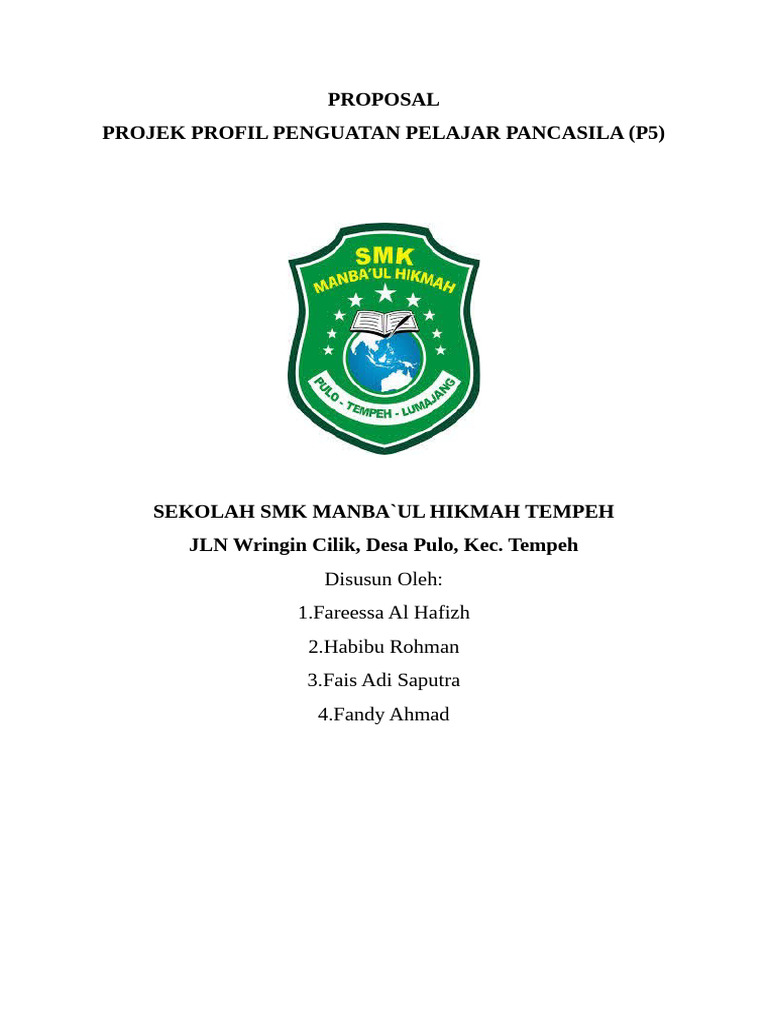 Proposal Projek P5 SMK Manba`ul Hikmah | PDF
