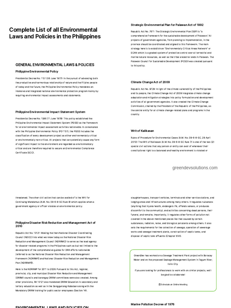 Comprehensive Guide to Philippine Environmental Laws | PDF | Waste ...