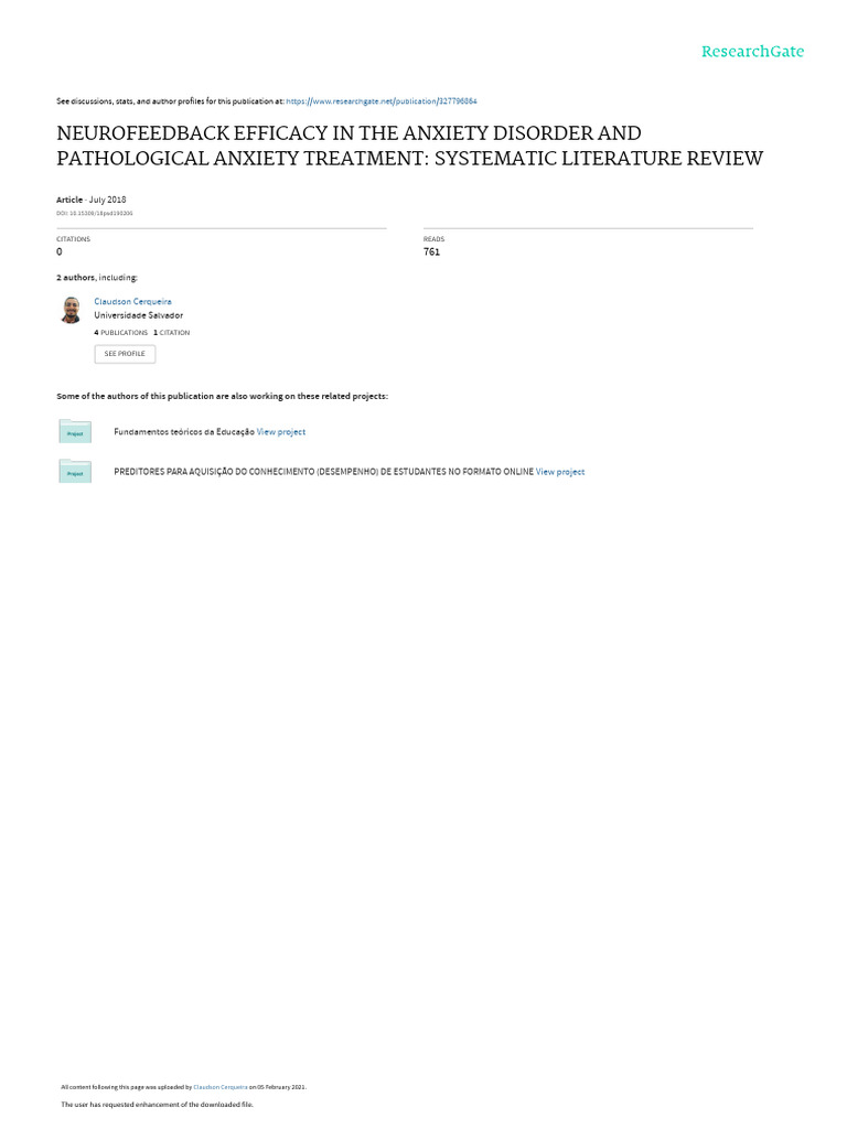 Neurofeedback Efficacy in The Anxiety Disorder and | PDF ...
