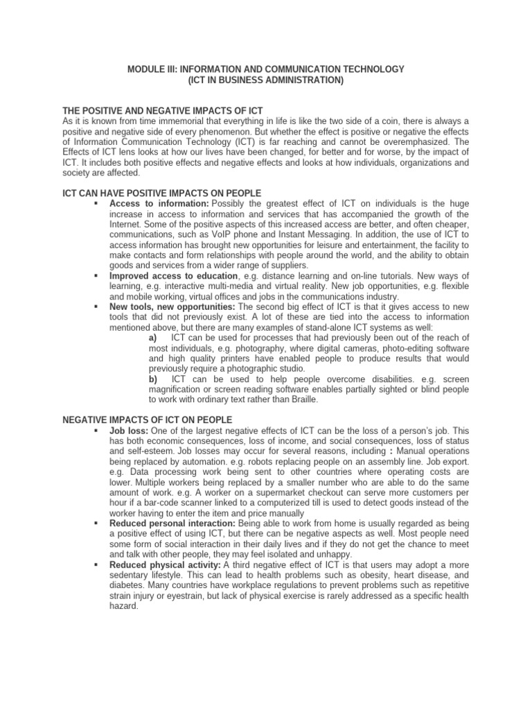 Impacts of ICT in Business Administration | PDF | Educational ...