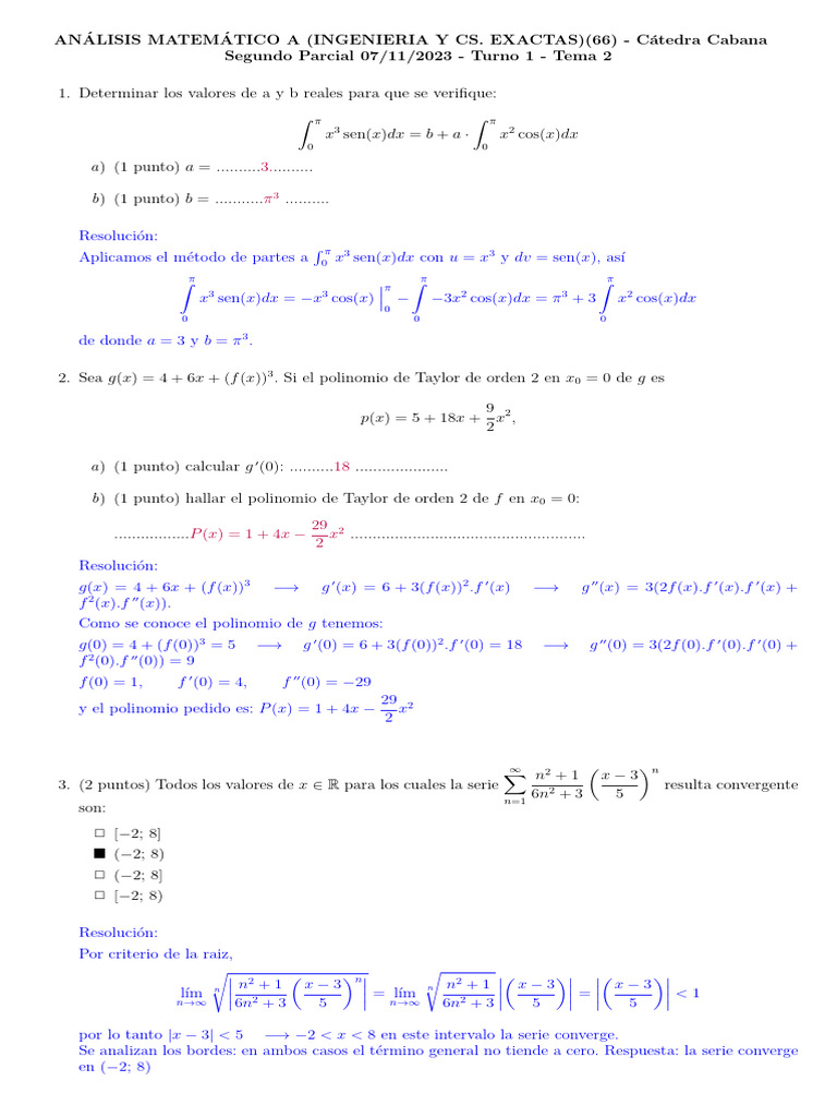 Respuestas 2023 2C 2parcial Tema2 | PDF | Relaciones matematicas | Análisis