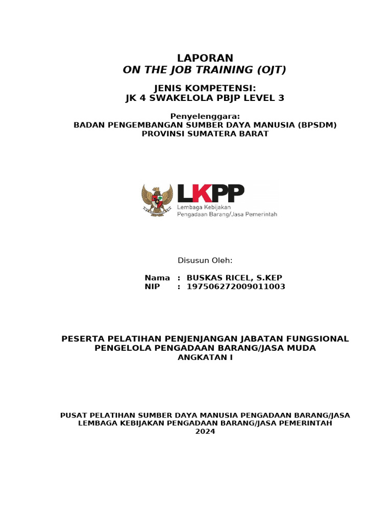 Laporan OJT Pengelolaan PBJ Muda | PDF | Teknologi & Rekayasa