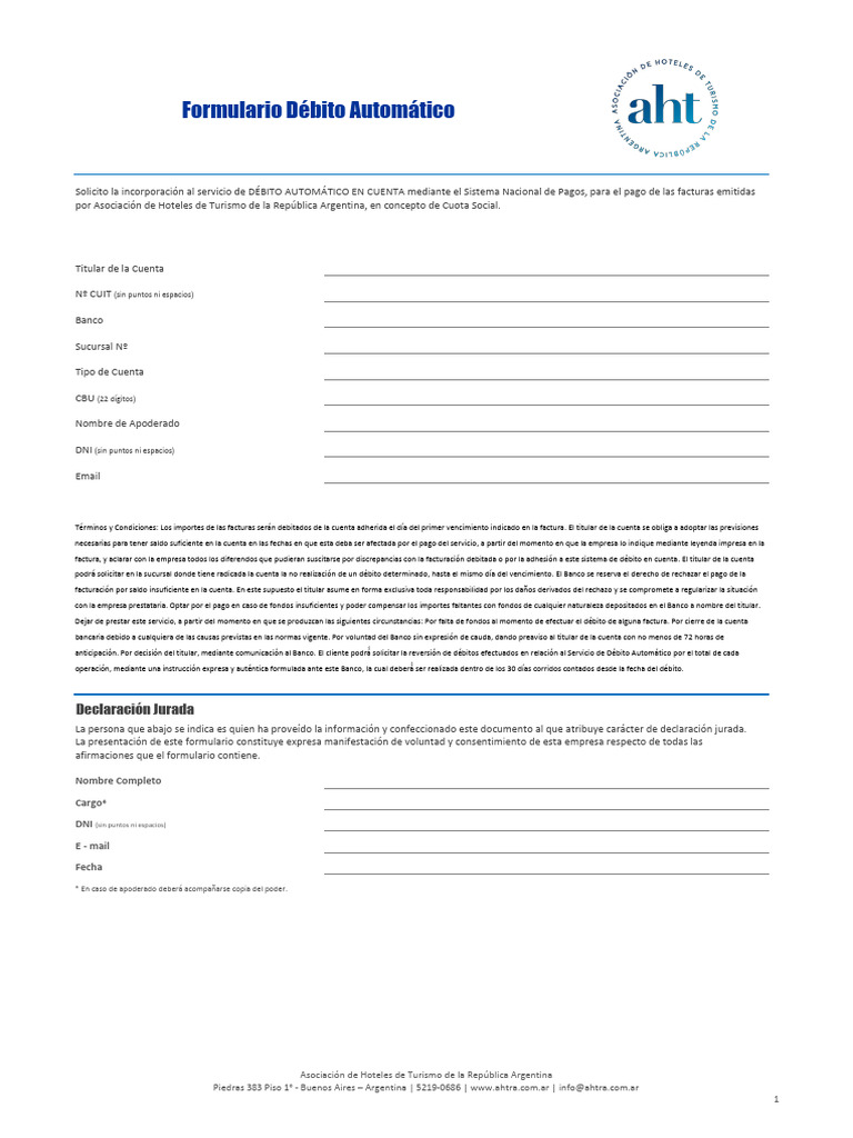 Formulario Debito Automatico | PDF | Bancos | Tarjeta de débito