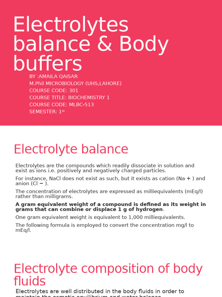 Electrolytes Balance & Body Buffers | PDF | Buffer Solution | Dehydration