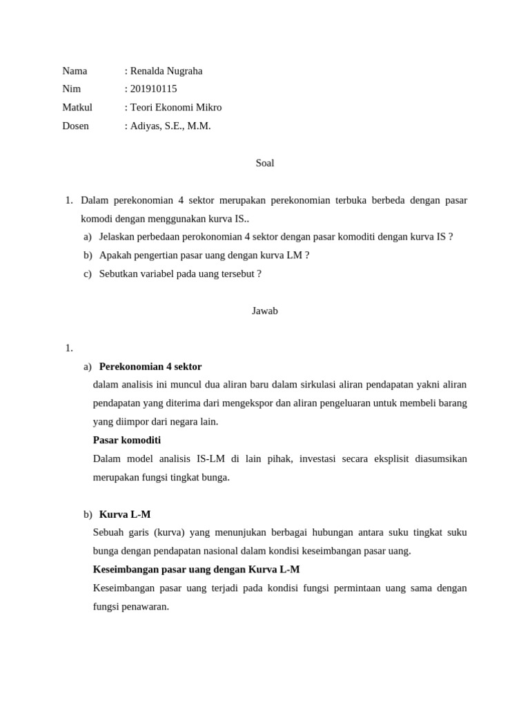 Tugas 7 Teori Ekonomi Mikro Renalda Nugraha 201910115 | PDF ...