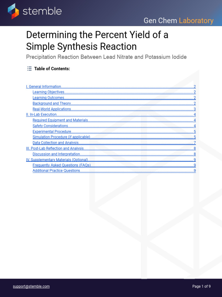 Stemble - Determining The Percent Yield of A Simple Synthesis Reaction ...