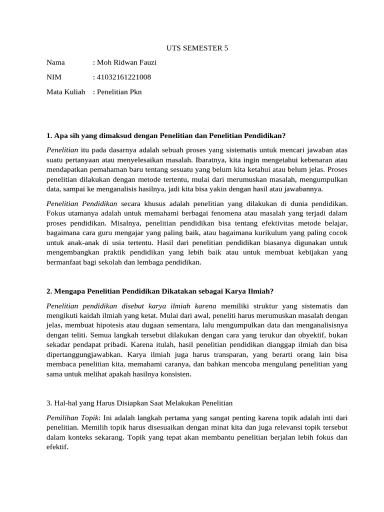 UTS Penelitian PKN - Moh Ridwan Fauzi | PDF | Karier & Perkembangan | Pengembangan Diri