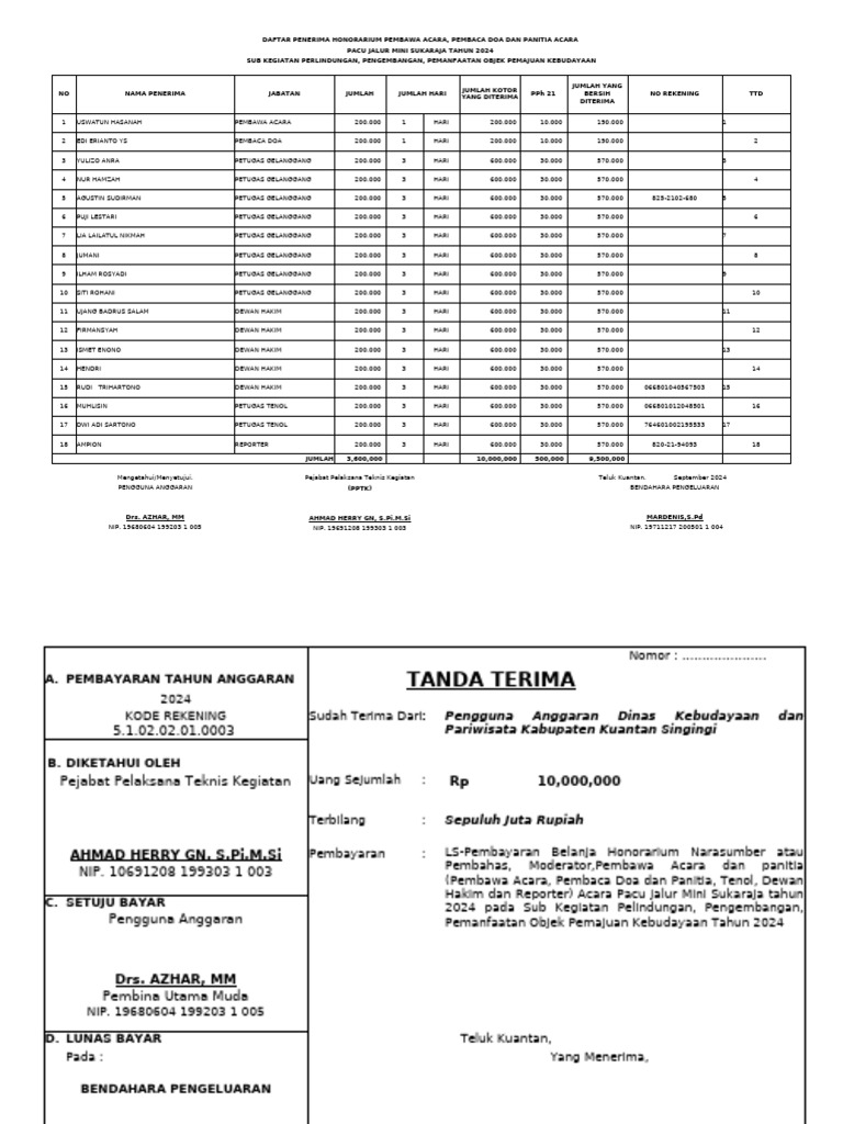 Kwitansi Dan Amprah Panitia Sukaraja | PDF
