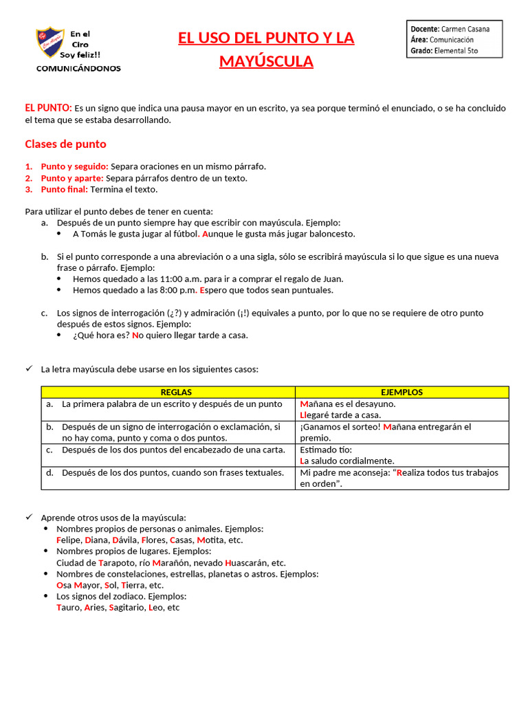 4 - El Uso Del Punto y Las Mayúsculas | PDF | Coma | Puntuación
