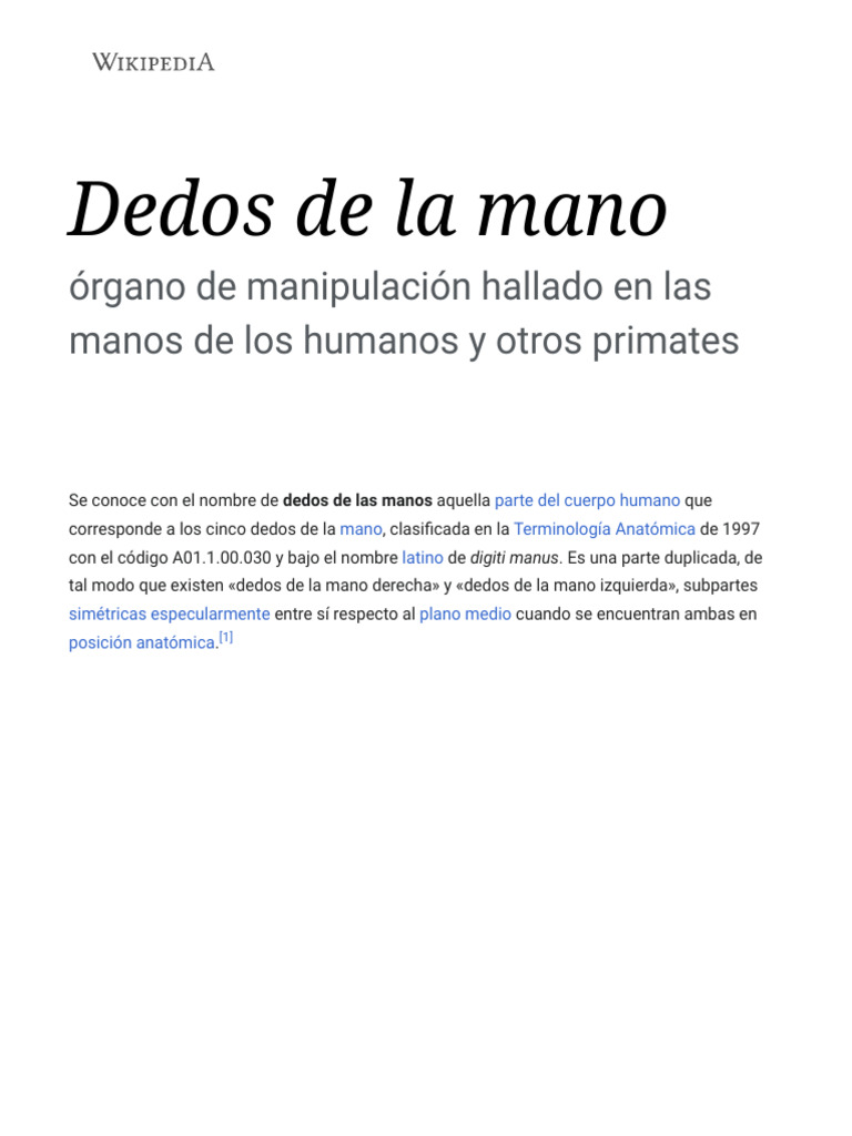 Dedos de La Mano - Wikipedia, La Enciclopedia Libre | PDF | Dedo | Dedo del pie