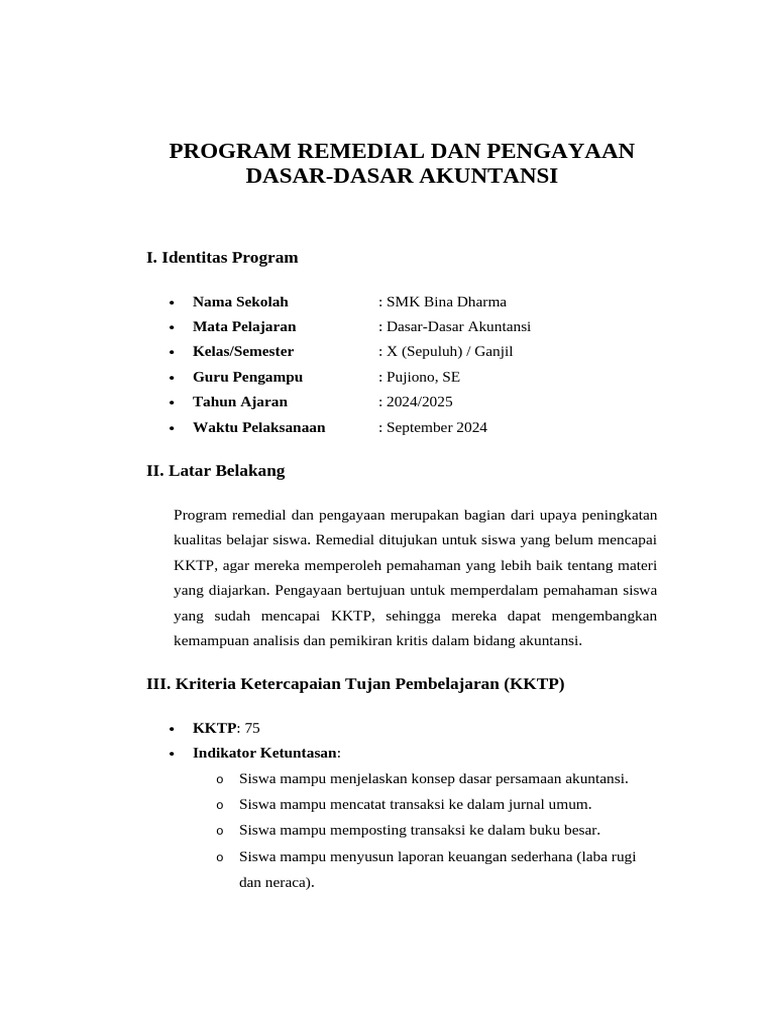 Program Remedial Dan Pengayaan Dasar | PDF