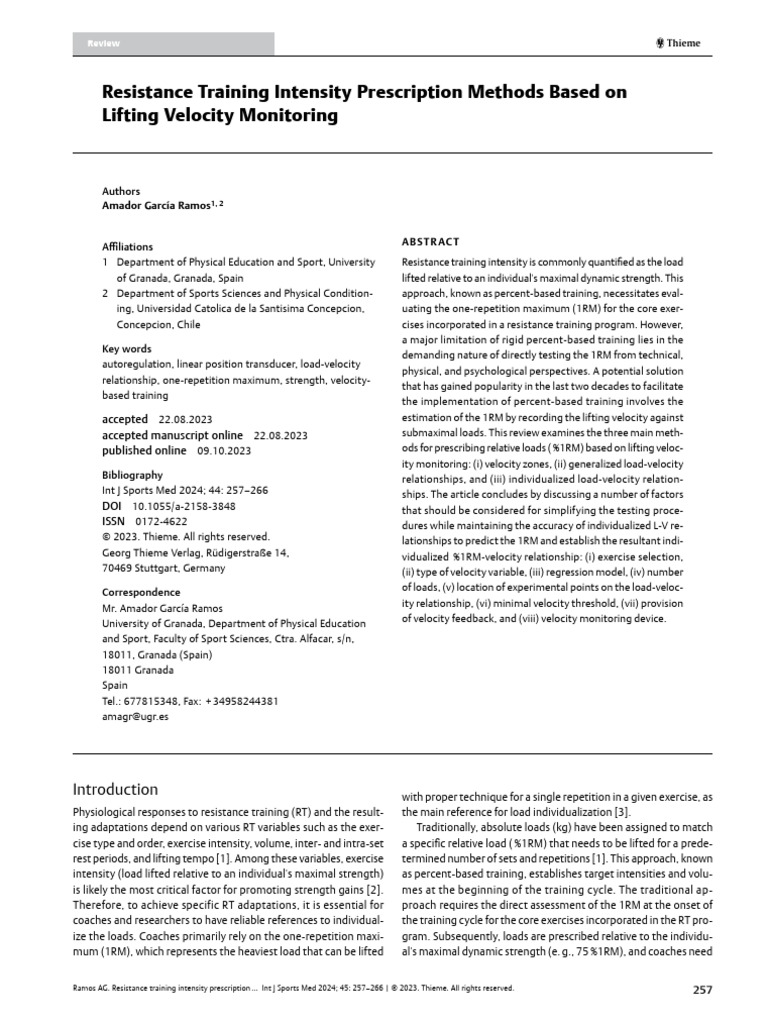 Resistance Training Intensity Prescription Methods Based On Lifting ...