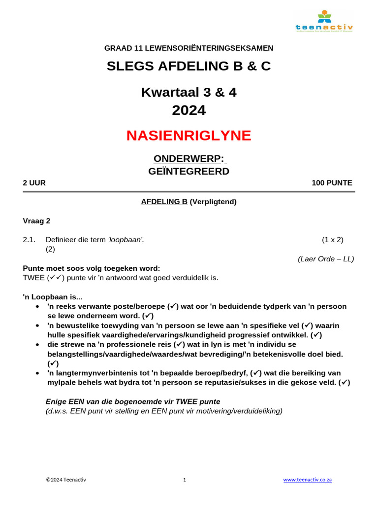 Graad 11 Geïntegreerde Vraestel Afdeling B&C KW3&4 Eksamen MEMO (2024 ... Graad 11 Geïntegreerde Vraestel Afdeling B&C KW3&4 Eksamen MEMO (2024 ...