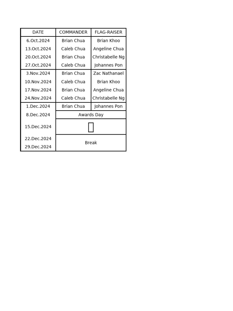 October to December 2024 Schedule | PDF