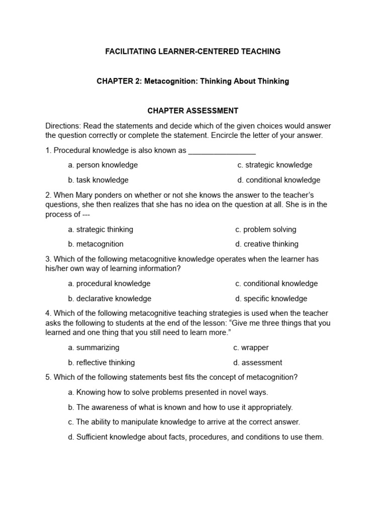 CHAPTER-ASSESSMENTS Facilitating LCT 2023 | PDF