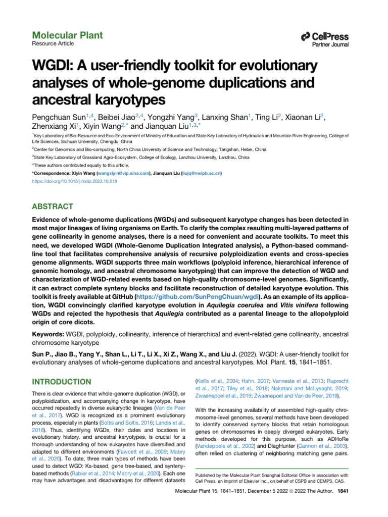 WGDI: Toolkit for Genome Duplication Analysis | PDF