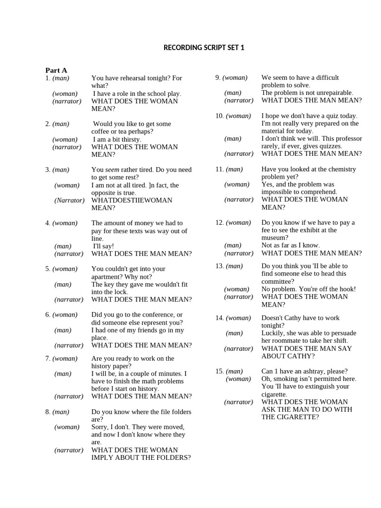 RECORDING SCRIPT SET 1 Toefl | PDF | Atmosphere | Hairstyle