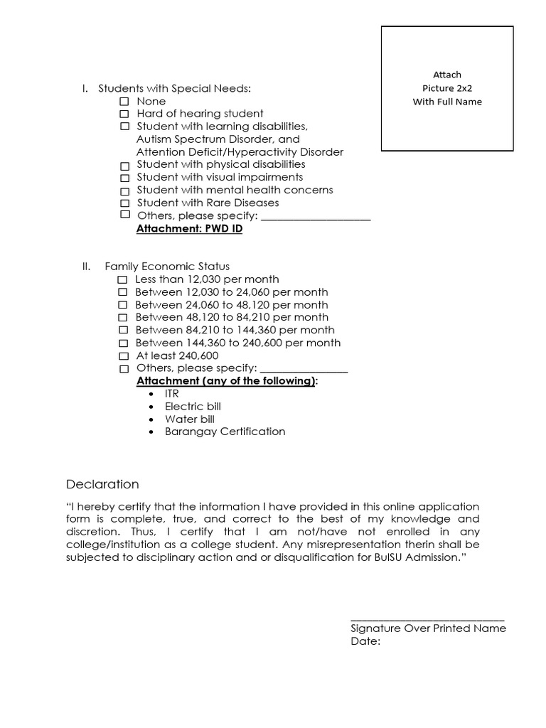 Bulsu Declaration Form 2025-2026 | PDF | Self-Improvement