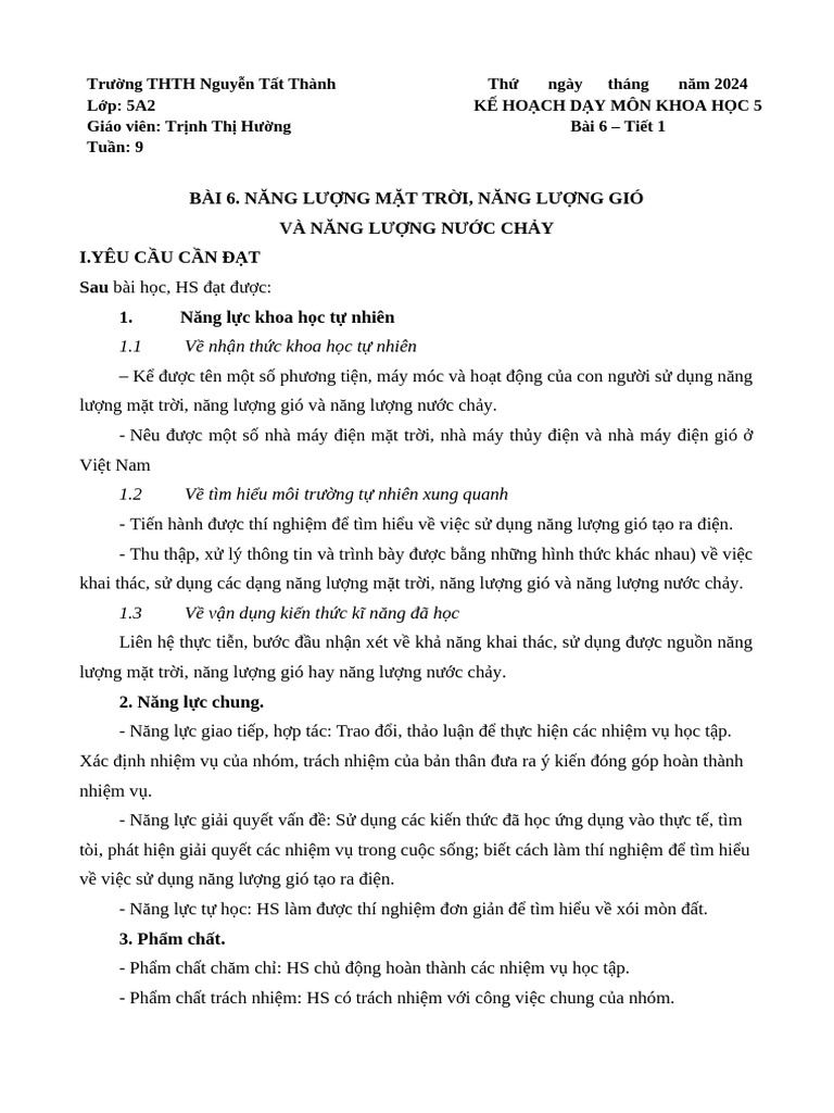 KHBD KHOA HỌC 5 - Tuần 9 | PDF