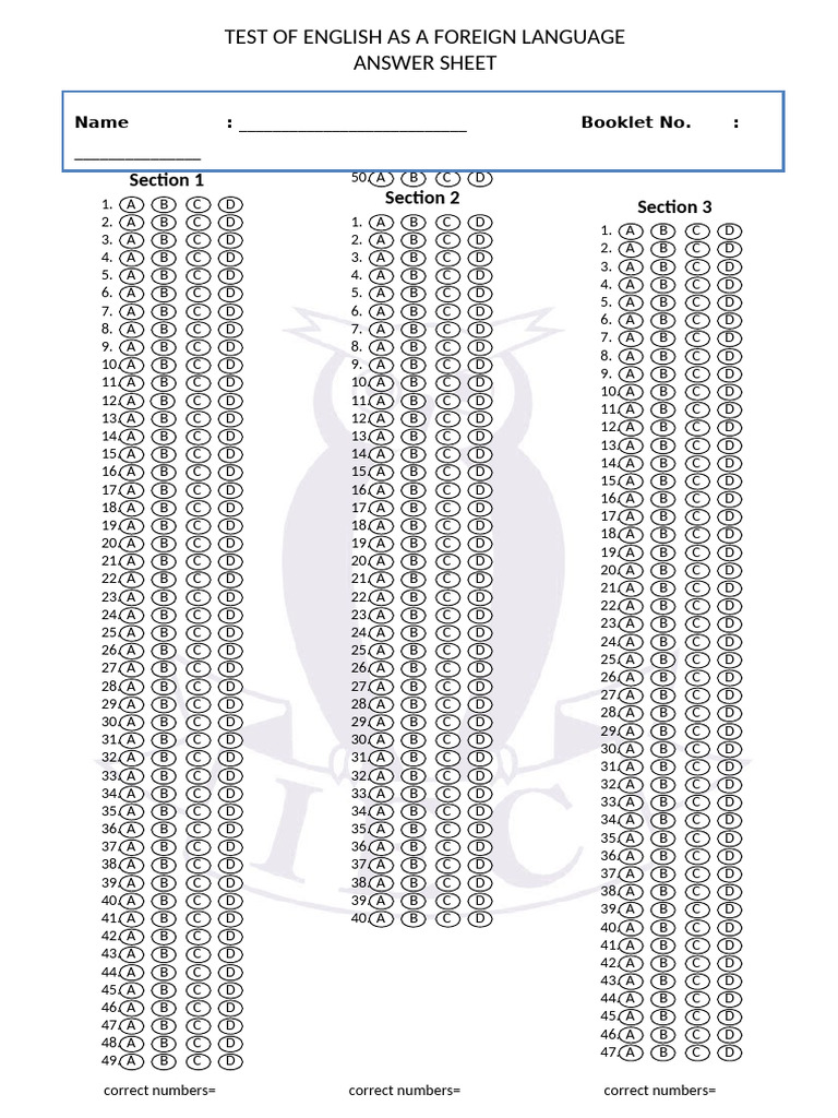 TOEFL Answer SHEET Toefl | PDF | Standardized Tests | Qualifications