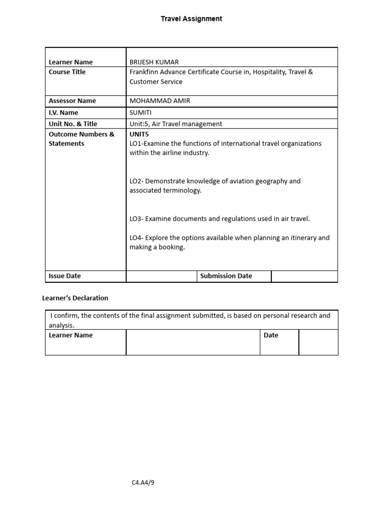 Air Travel Management Assignment Guide | PDF | Travel Visa | Spain