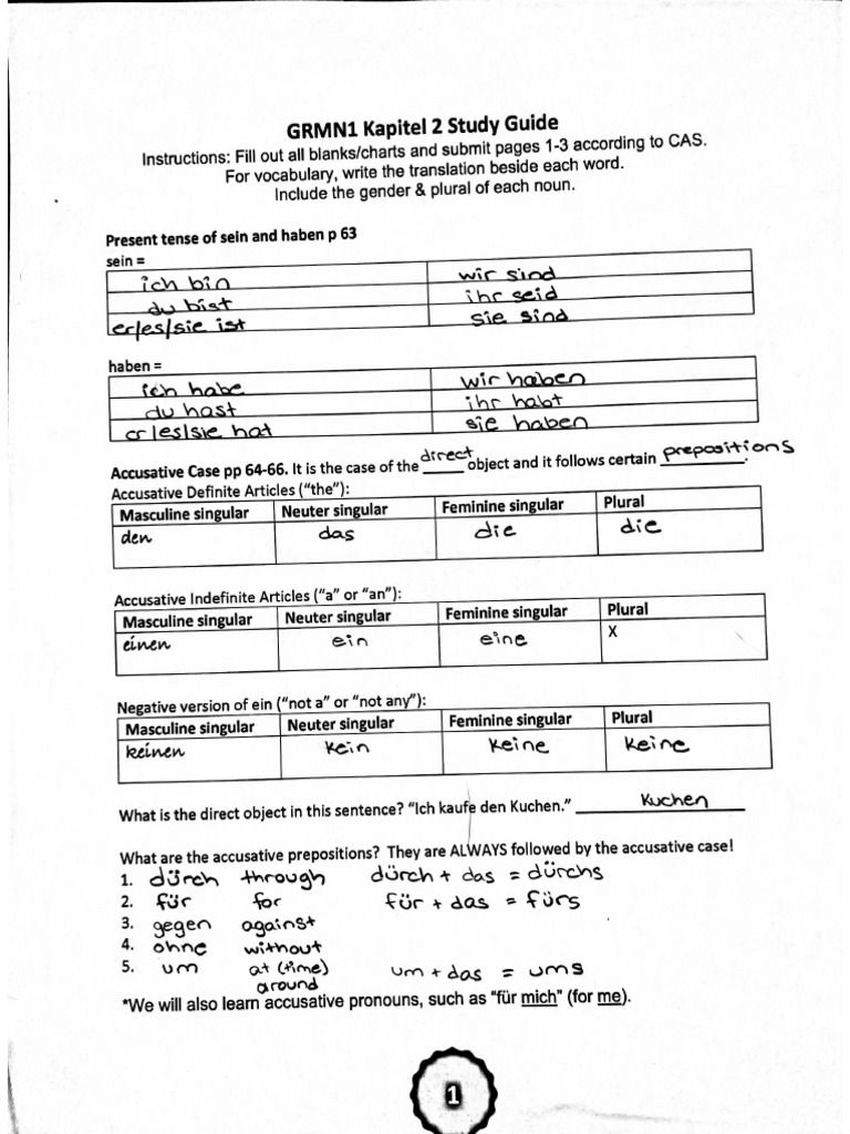 GRMN I Kapitel 2 Study Guide-1 | PDF