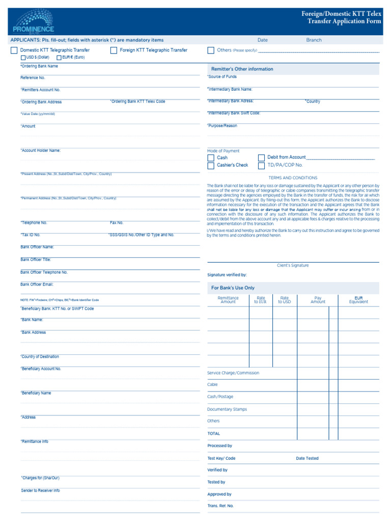 KTT Telegraphic-Transfer-2021 Form(original) | PDF | Banks | Debit Card