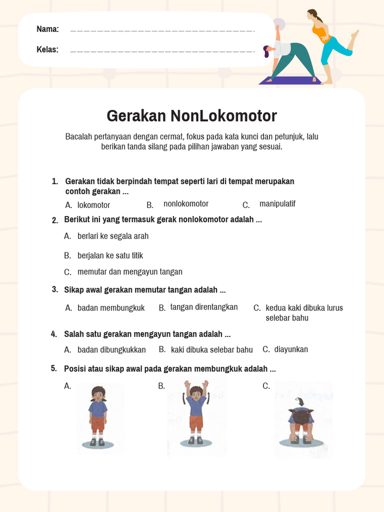 Soal Gerakan Non Lokomotor Kelas 1 SD | PDF | Pengembangan Diri | Sains ...