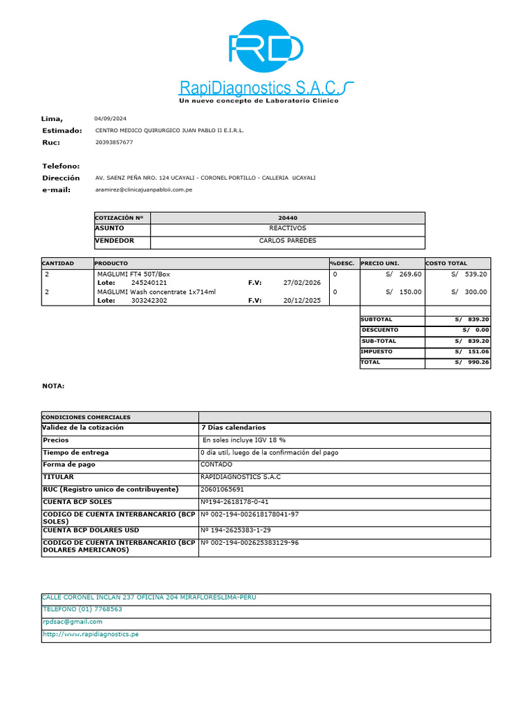 Proforma 20440 Centro Medico Quirurgico Juan Pablo Ii | PDF