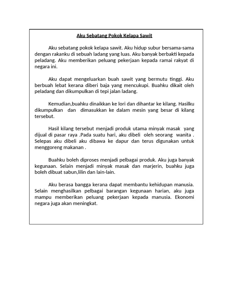Aku Sebatang Pokok Kelapa Sawit | PDF